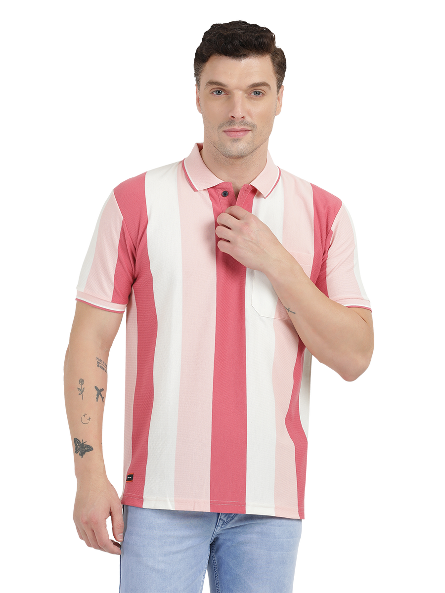 Pink with Baby Pink Polo Collar T-Shirt – clarkegable.com